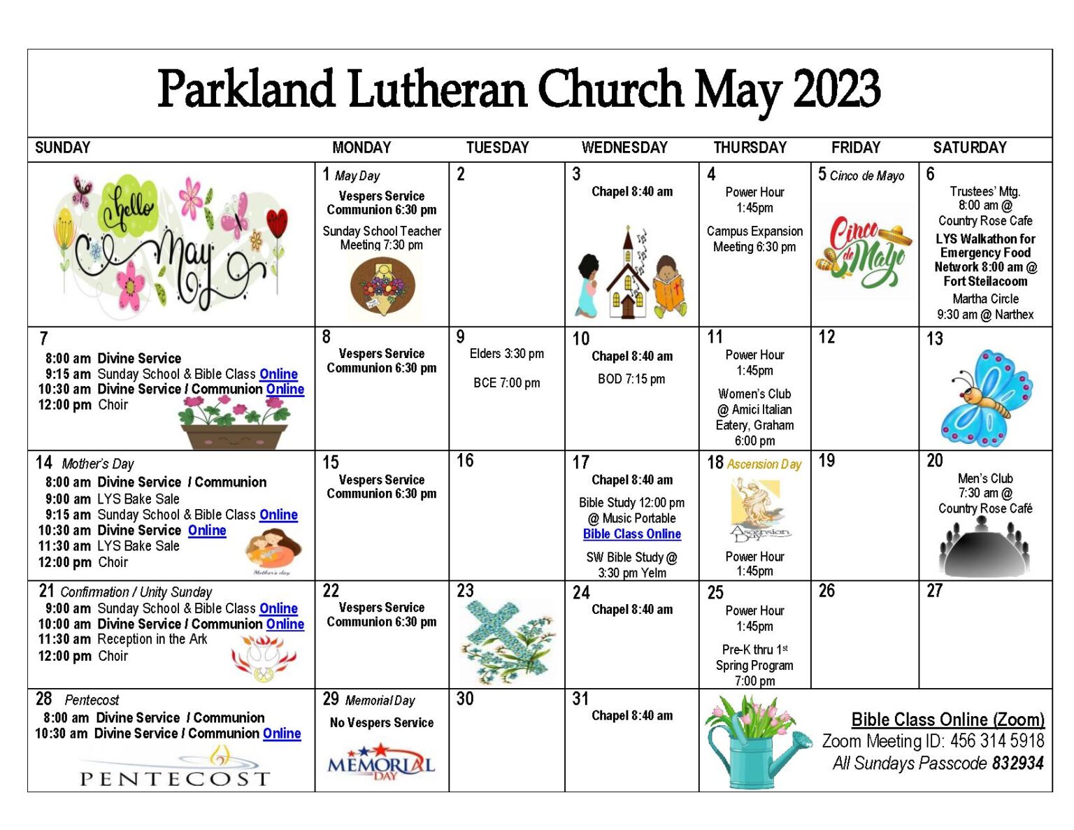 Church Calendar – Parkland Lutheran Church & School