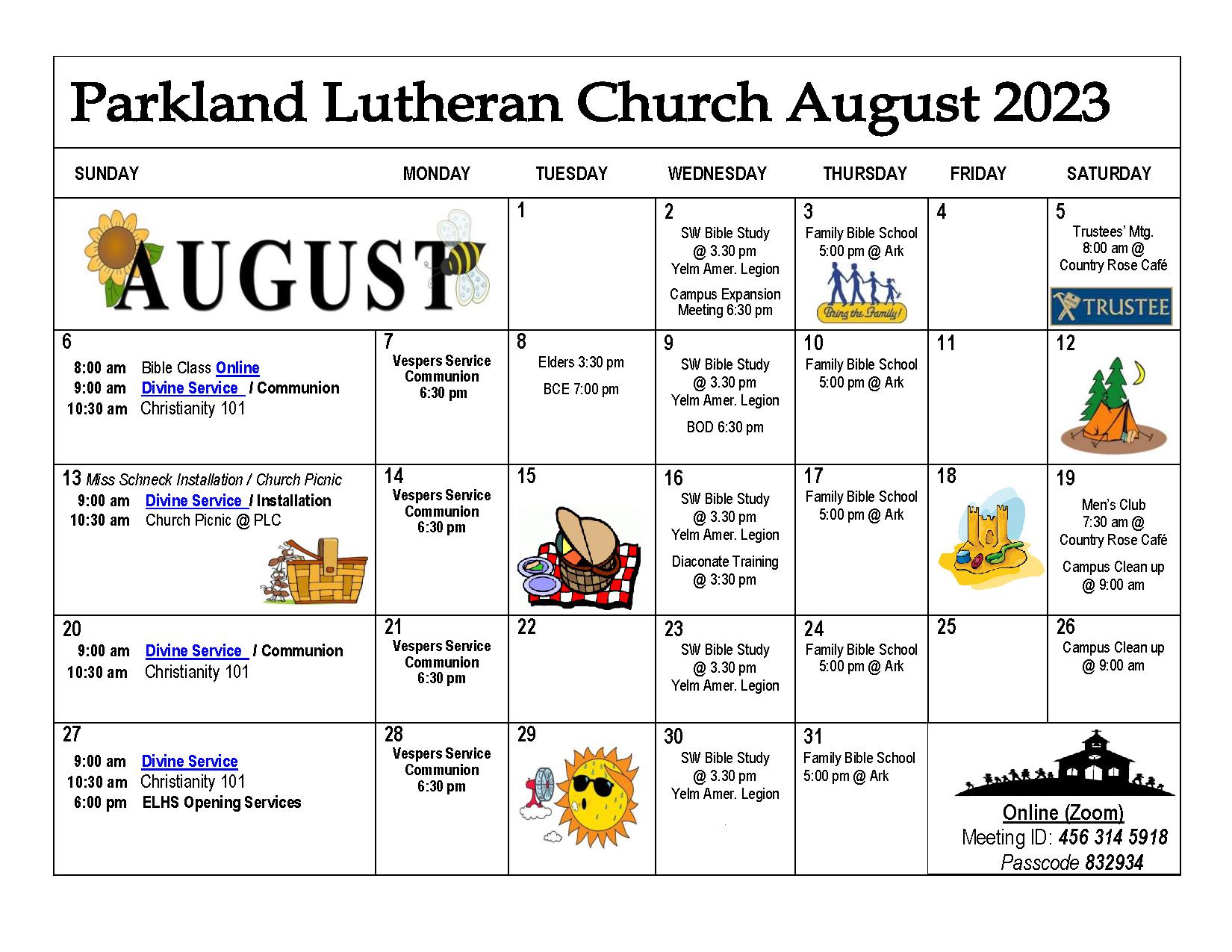 Church Calendar – Parkland Lutheran Church & School