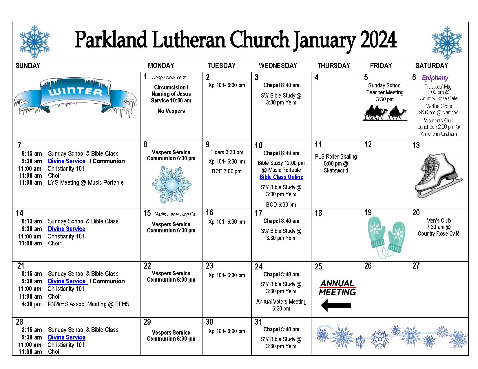 Church Calendar – Parkland Lutheran Church & School