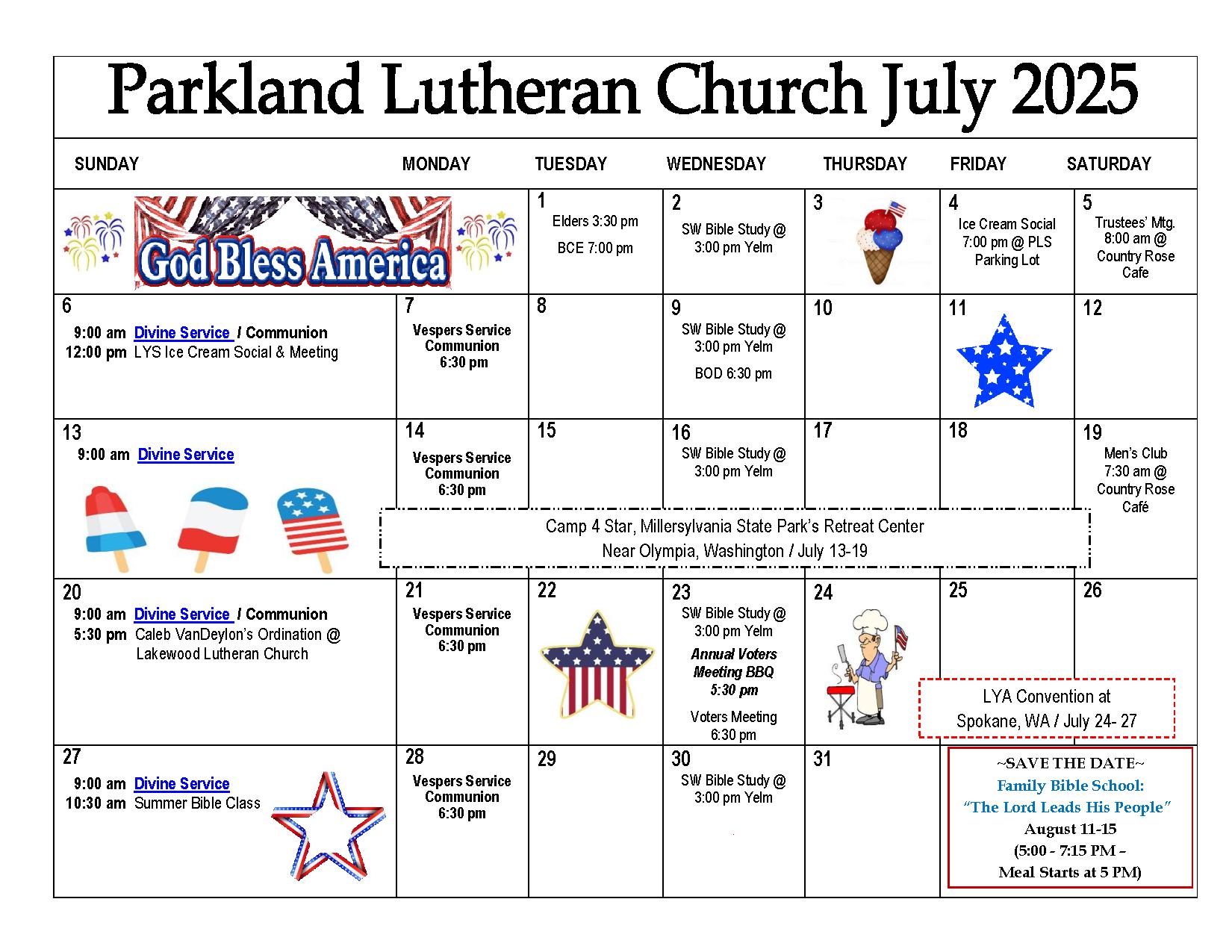 Church Calendar – Parkland Lutheran Church & School